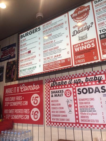 Menu at Big Daddy's Burger Bar, Darlinghurst, 147 Oxford St
