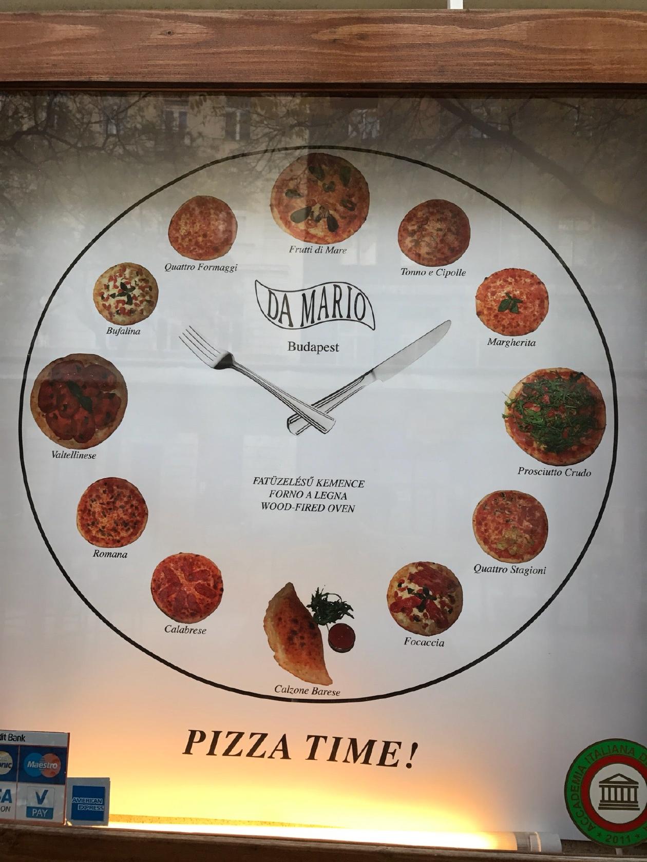 Menu at Da Mario Budapest restaurant, Budapest