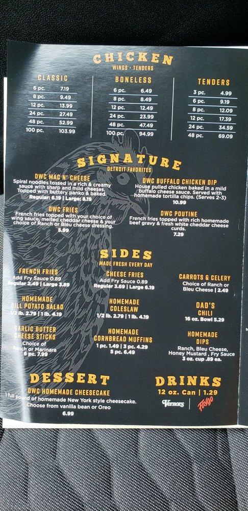 Menu at Detroit Wing Company restaurant, Grand Blanc