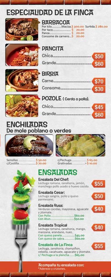 Menu at La Finca Del Abuelo restaurant, La Paz, Santiago de La Vega 220