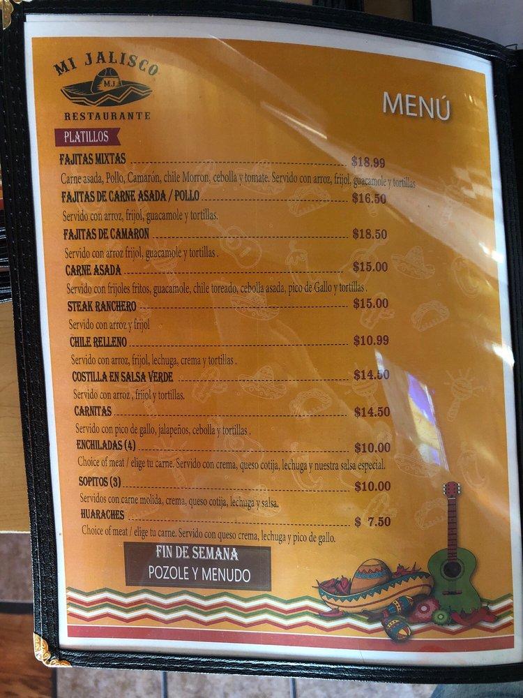 Menu at Mi Jalisco Restaurante, Vallejo