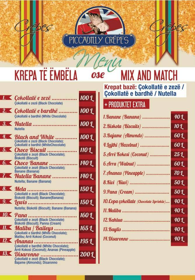Menu at Bar Kafe Lulishtja, Tirana