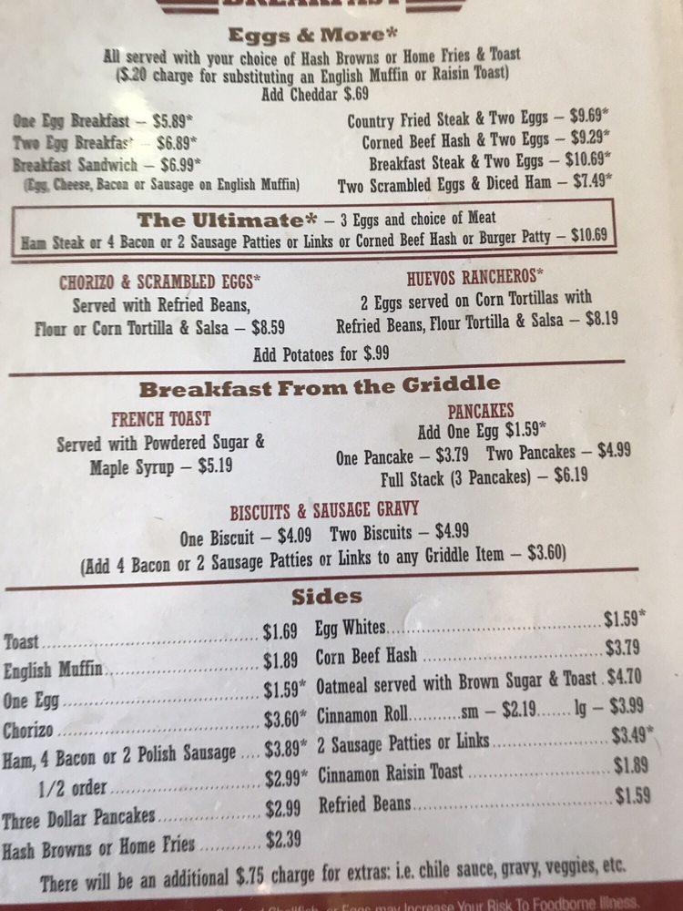 Menu at Sky Rider Cafe, Marana