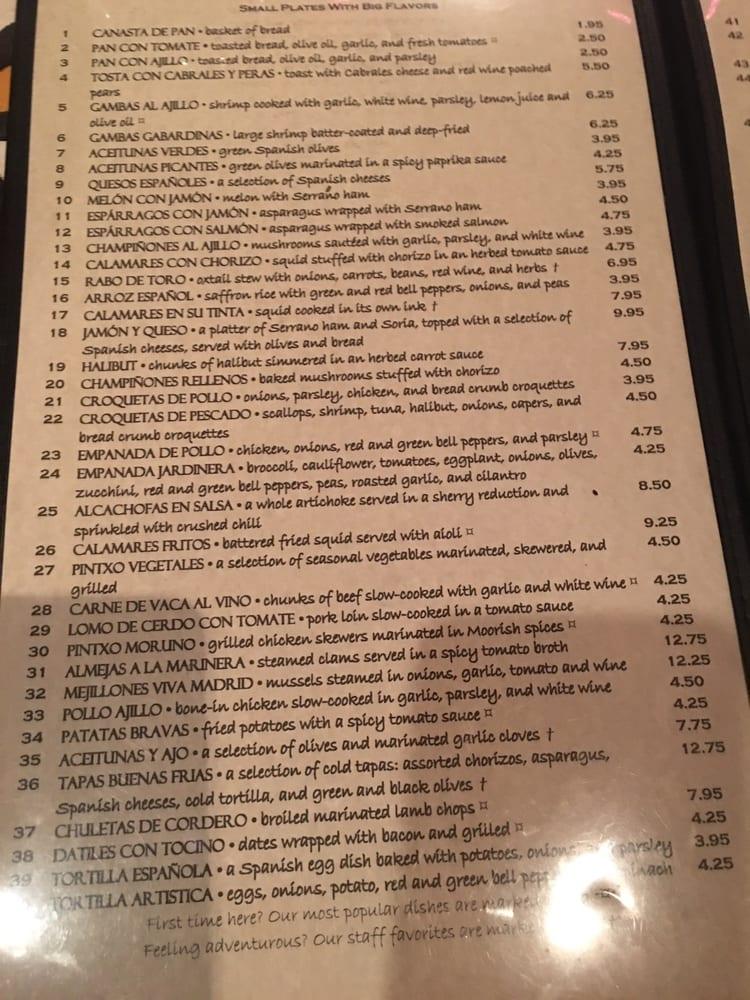Menu at Viva Madrid pub & bar, Claremont, 225 N Yale Ave