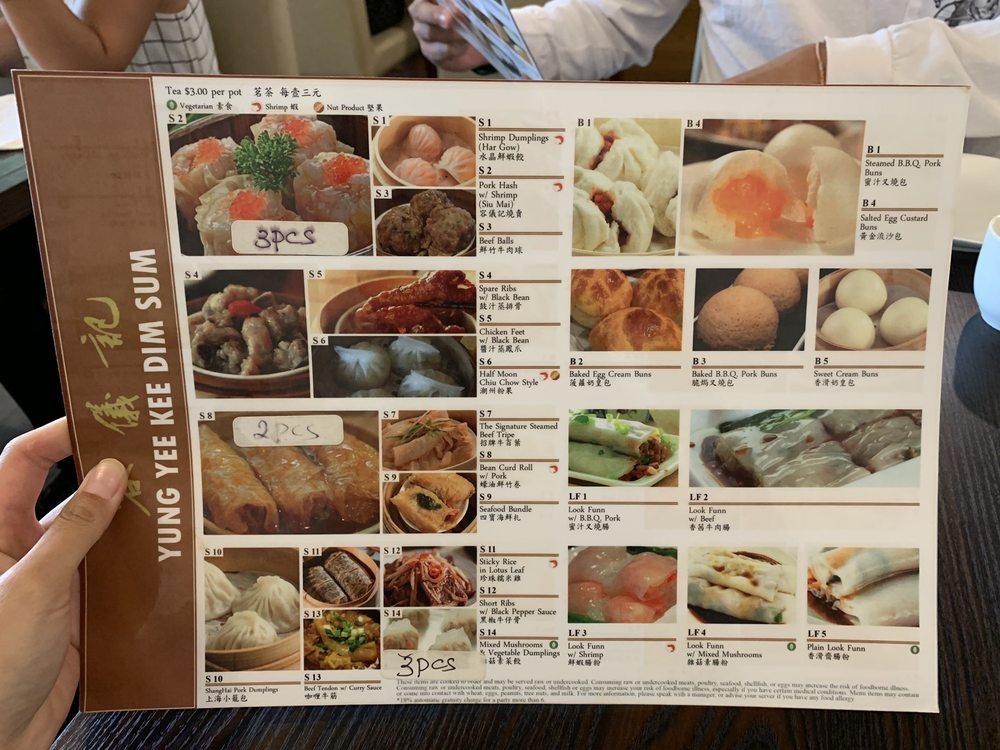 Menu at Yung Yee Kee Dim Sum restaurant, Honolulu