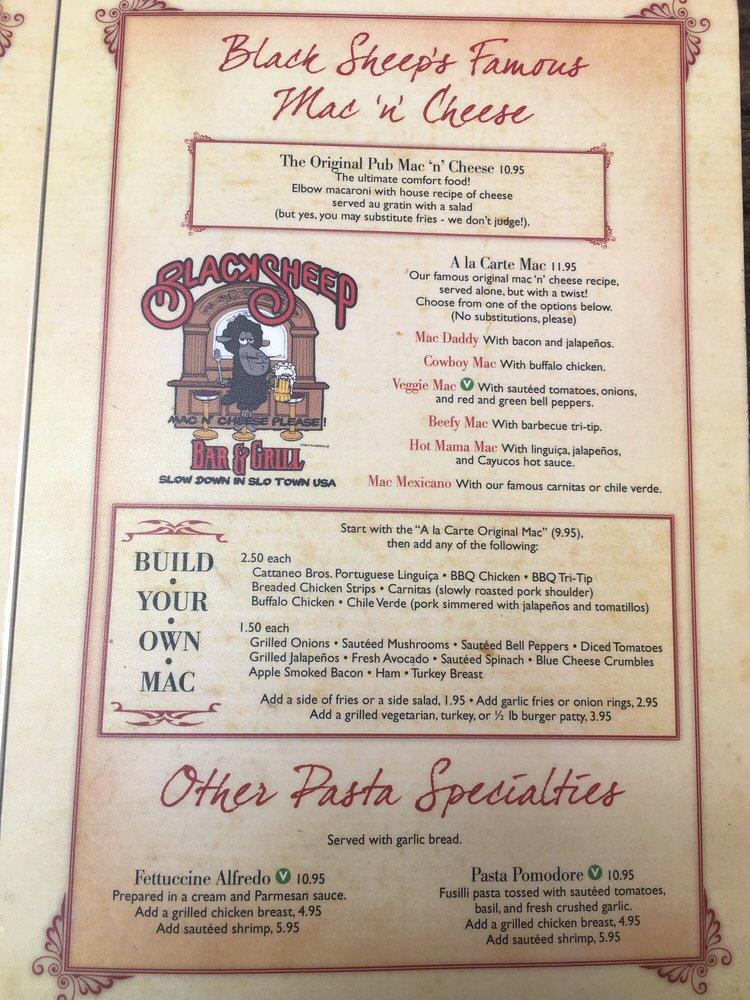 Menu at Black Sheep Bar & Grill, San Luis Obispo