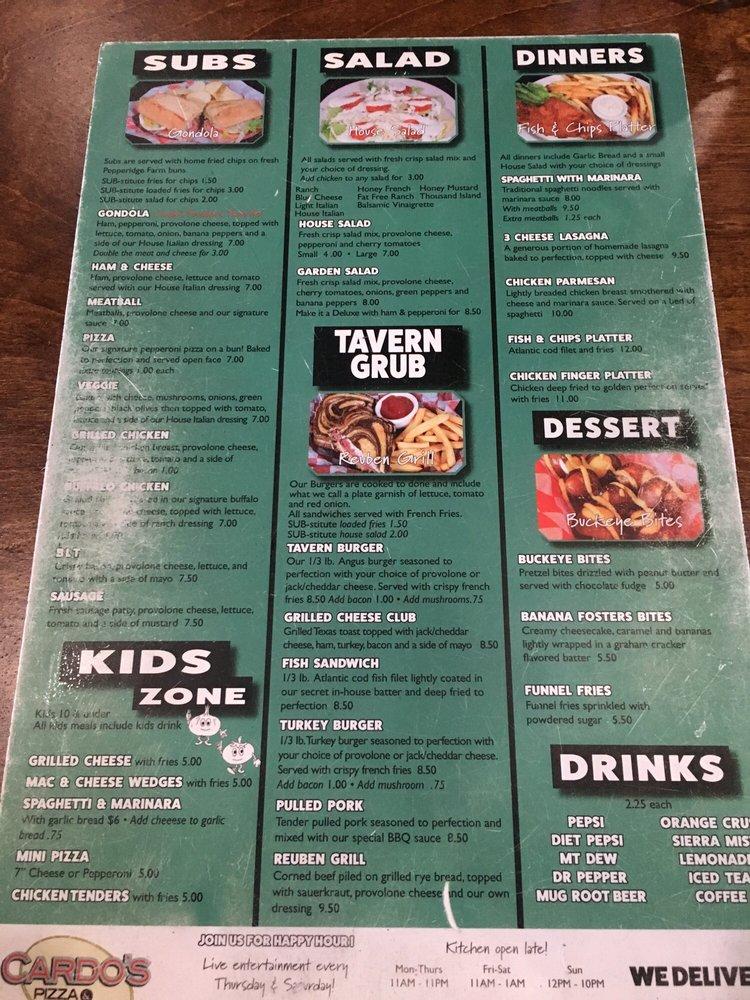 Menu at Cardo's Pizza & Tavern pub & bar, Pickerington