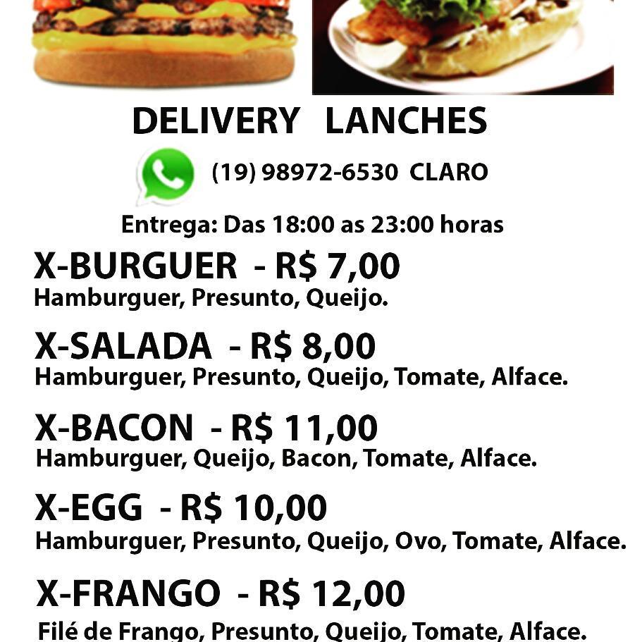 Menu at DELIVERY LANCHES restaurant, Mococa