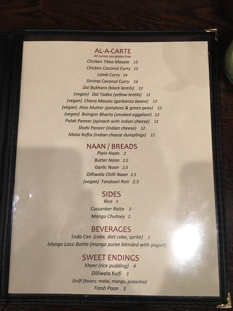 Menu at Dilliwala Indian Kitchen restaurant, Diamond Bar