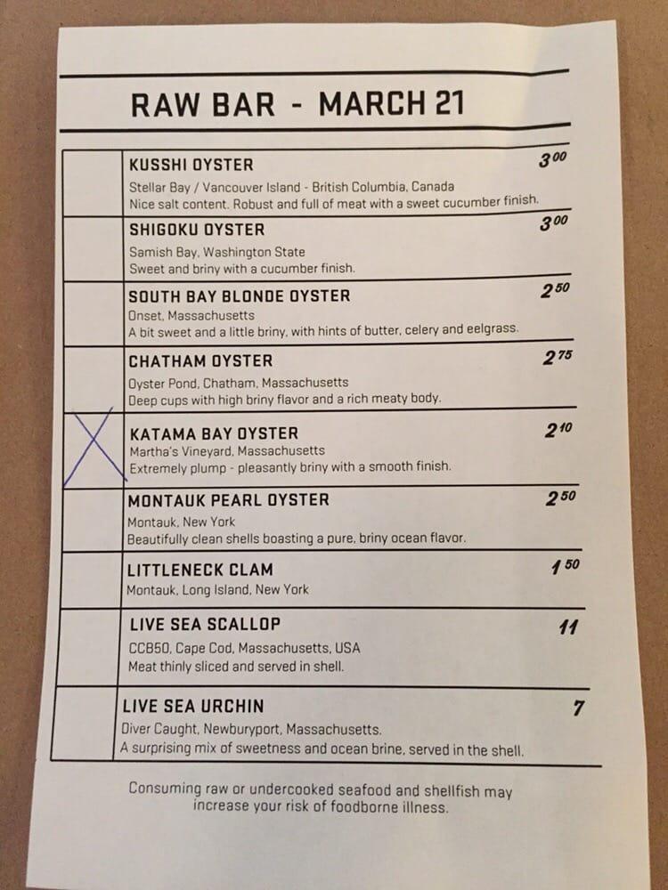 Menu at Greenpoint Fish & Lobster Co. restaurant, New York City