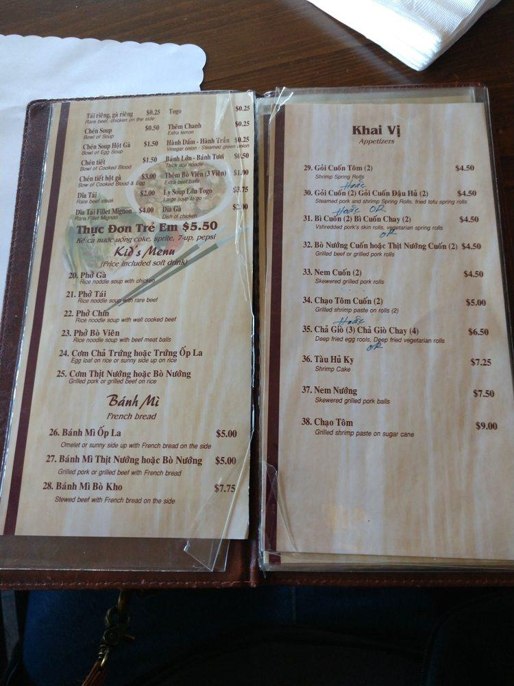 Carta del restaurante Phở Lú, Garden Grove
