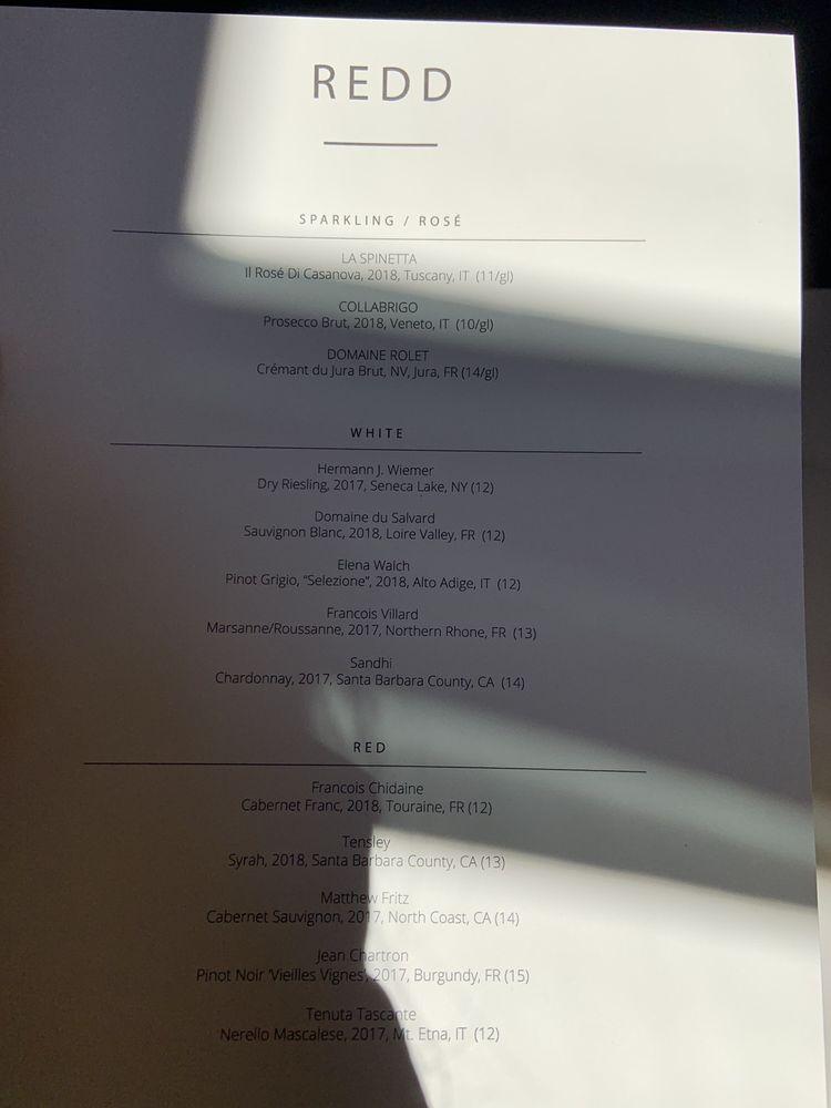 Menu at Redd restaurant, Rochester