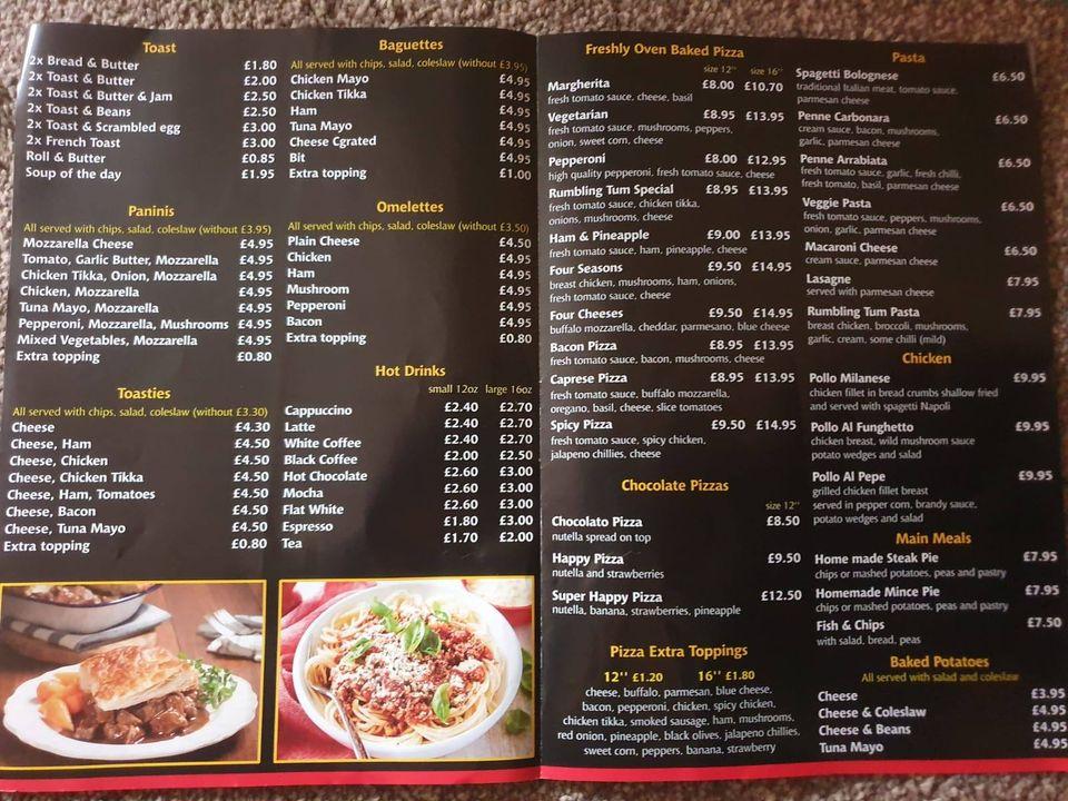 Menu at Rumbling Tum cafe, Glasgow