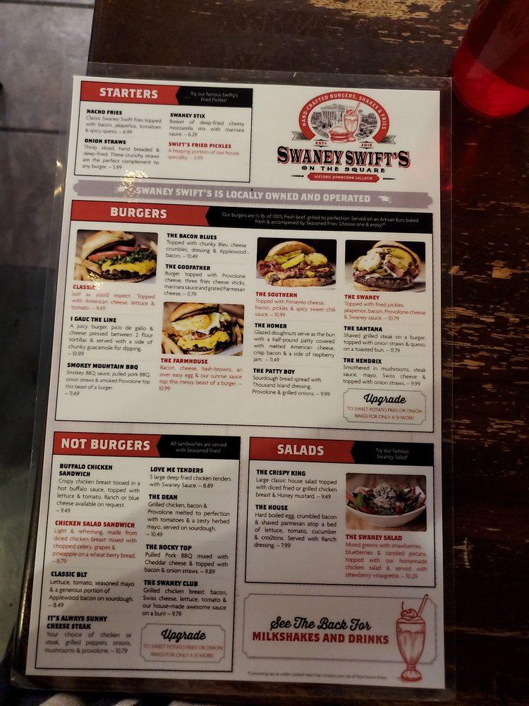 Menu at Swaney Swift's on the Square restaurant, Gallatin