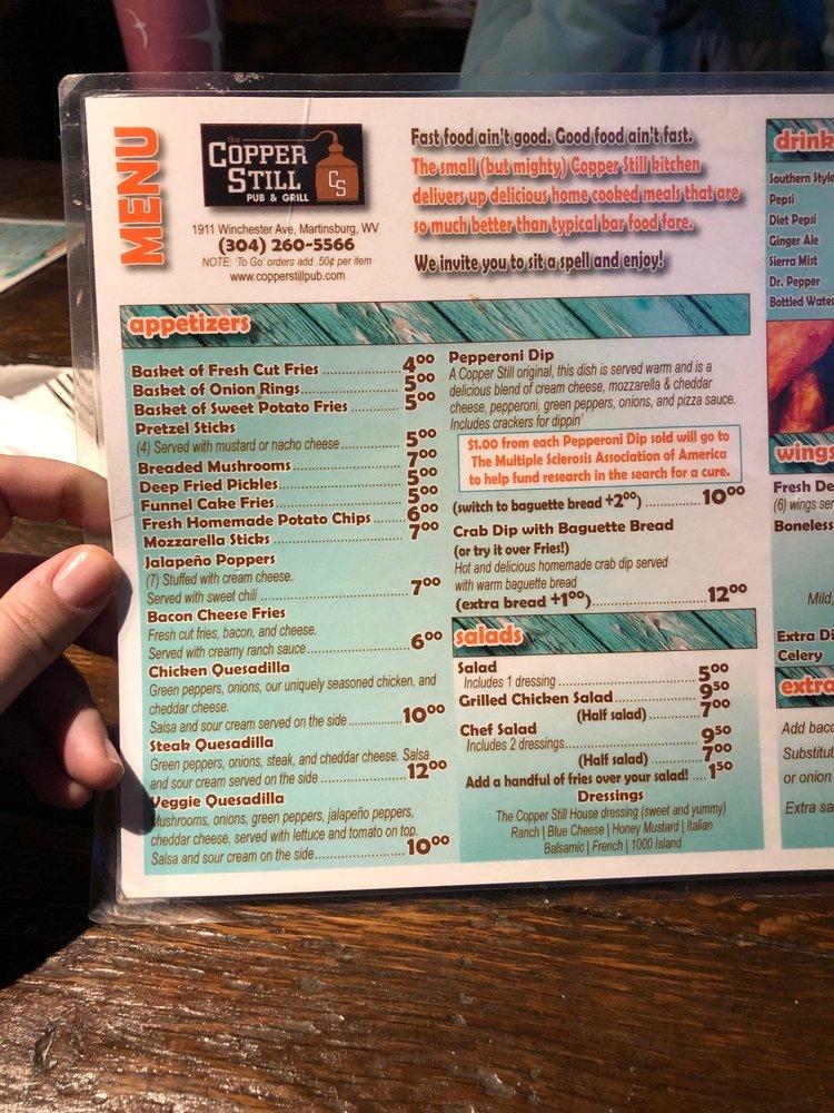 Menu at The Copper Still Pub & Grill, Martinsburg