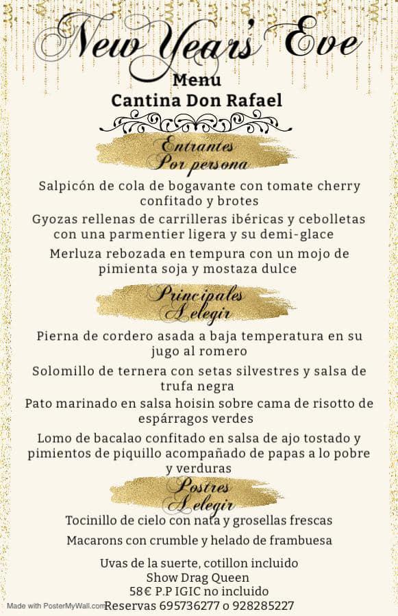 Menu at CANTINA DON RAFAEL restaurant, Puerto del Carmen, Av. de las Playas