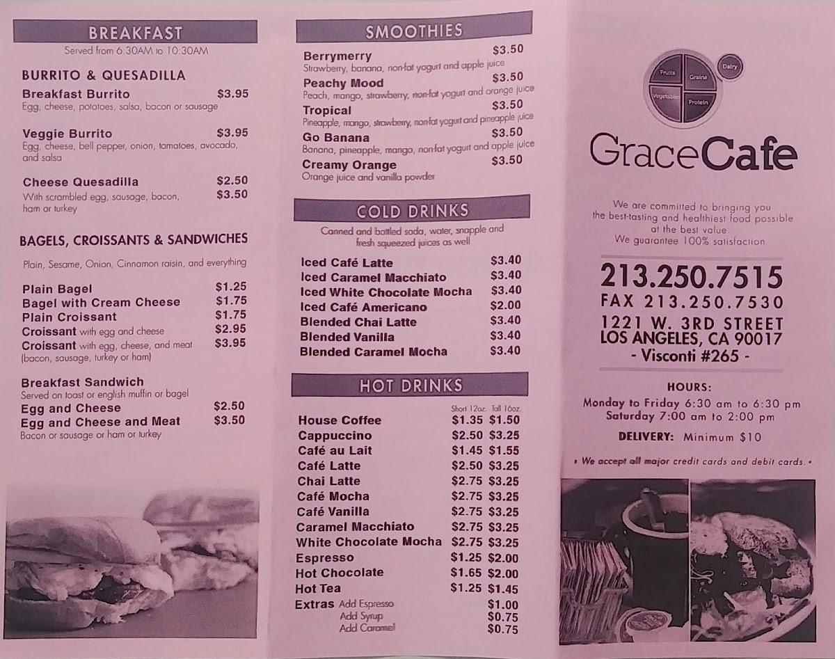 Menu at Grace Cafe, Los Angeles