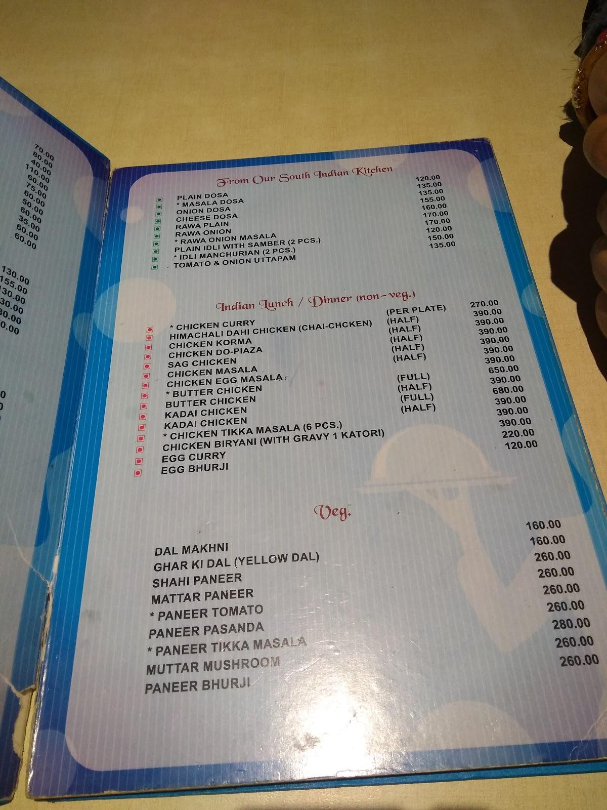Menu at Kwality Restaurant, Dalhousie