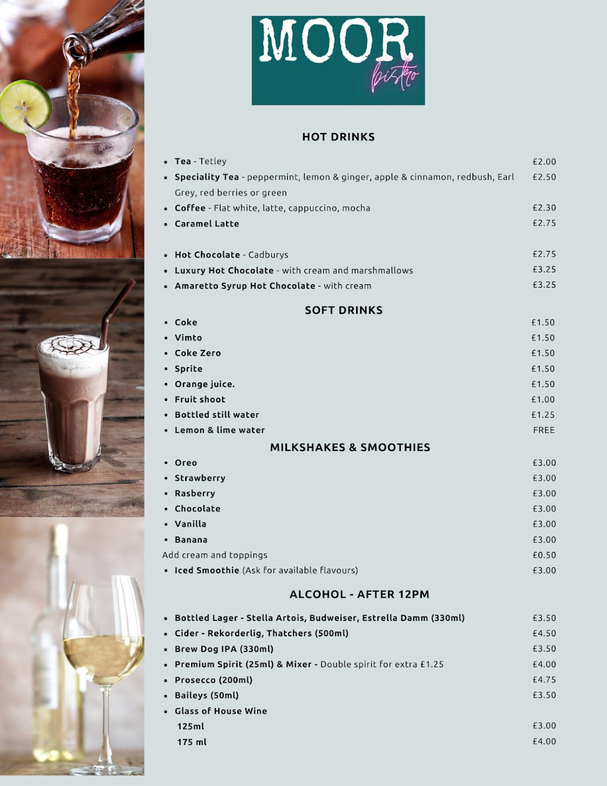 Menu at MOOR cafe, Clitheroe