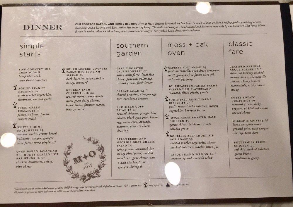 Menu at Moss + Oak Savannah Eatery pub & bar, Savannah