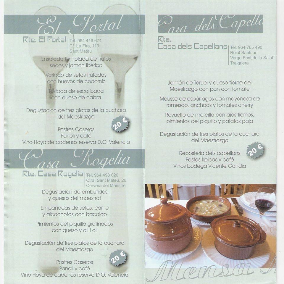 Menu at RESTAURANTE CASA ROGELIA, Cervera del Maestre