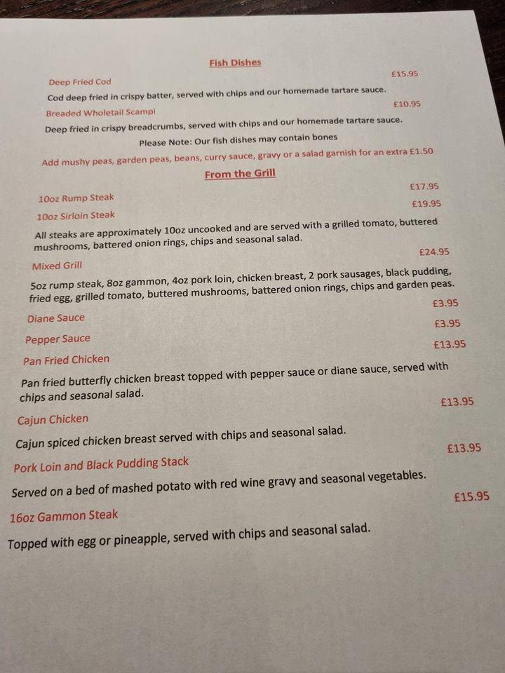 Menu at The Ship Inn pub & bar, Saltburn-by-the-Sea, Saltburn Rd