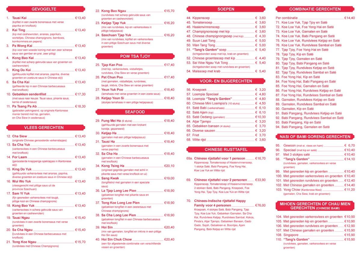 Menu at Tang's Garden, Goirle