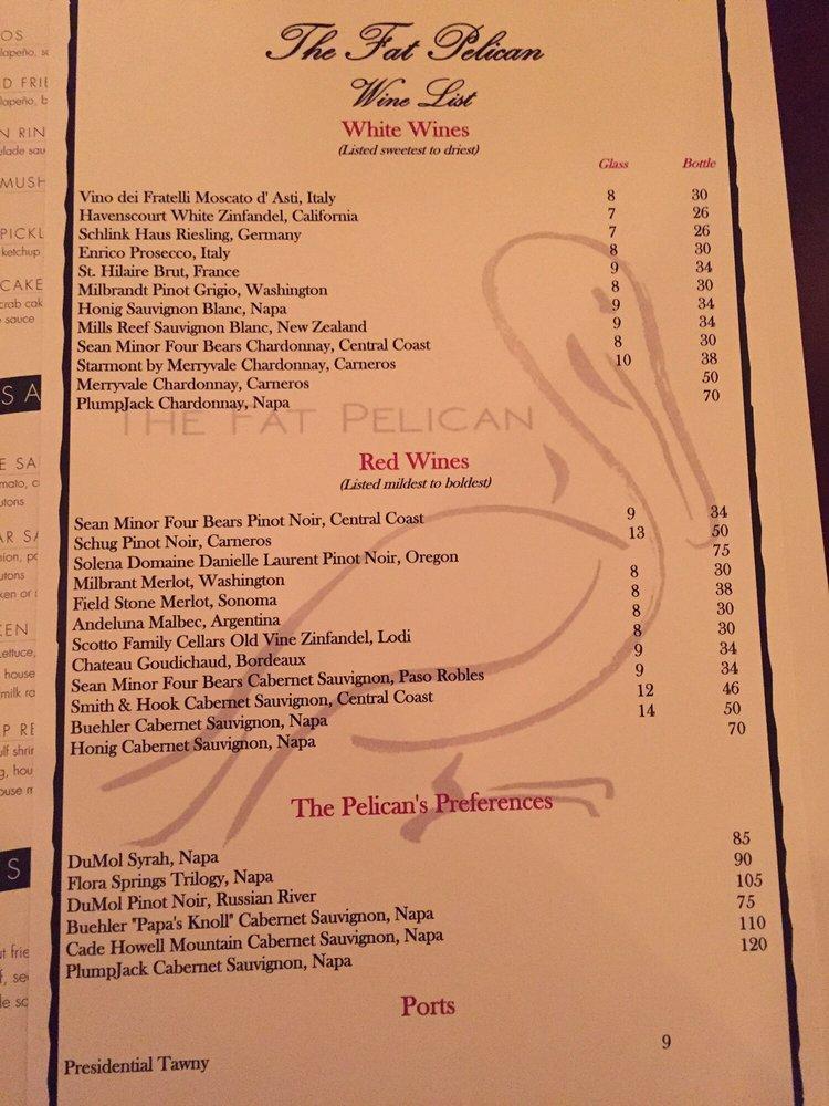 Menu at The Fat Pelican restaurant, Monroe