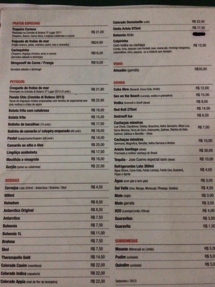Menu at Bar do David, Rio de Janeiro, Chapéu Mangueira - Ladeira Ary ...