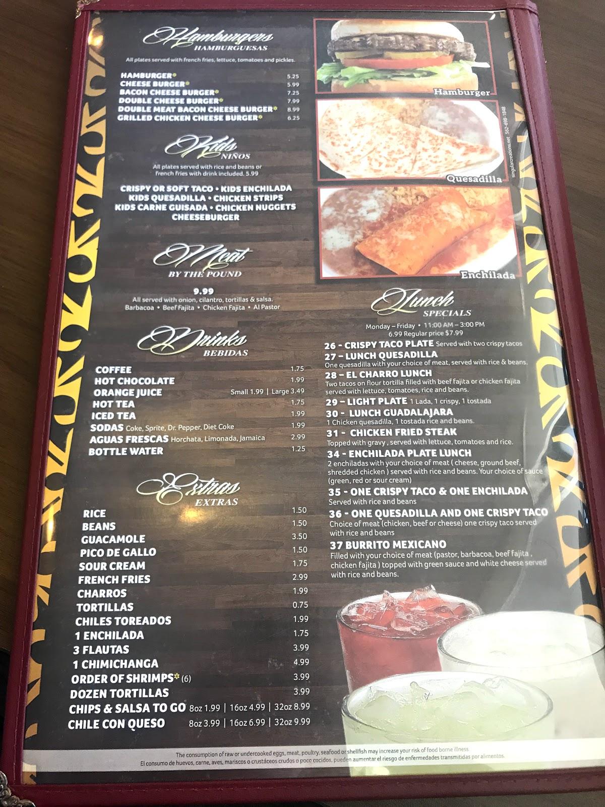 Menu at El Charro Mexican Restaurant Bar & Grill, Cameron