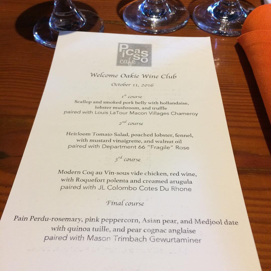 Menu at Picasso Cafe, Oklahoma City