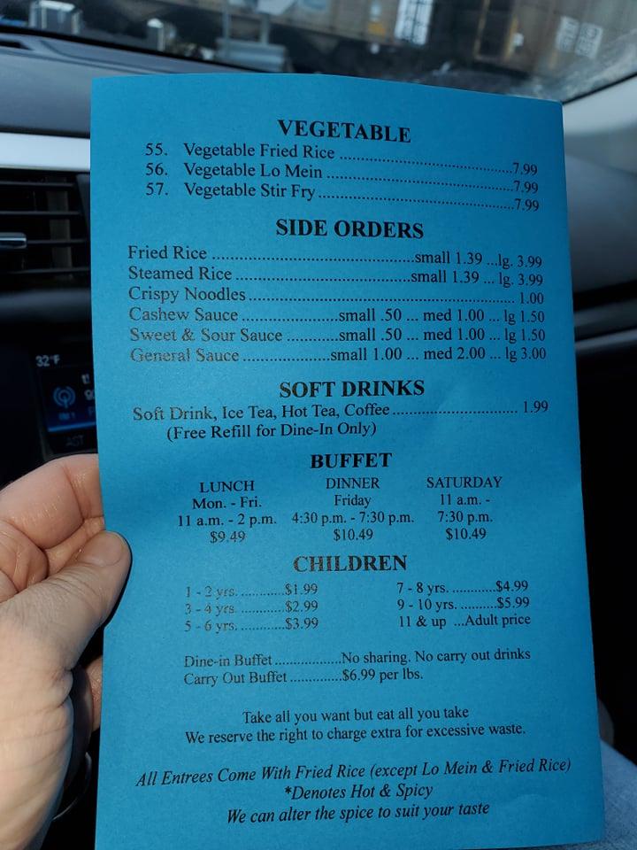 Menu at Sky Dragon restaurant, Rogersville