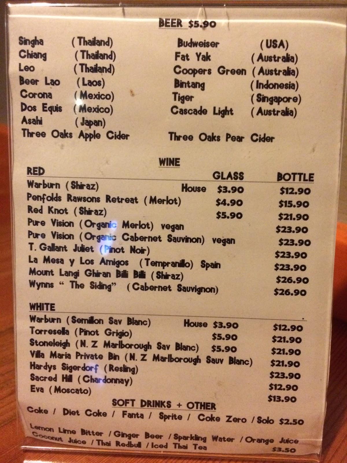Menu at Thai Tiki Hut restaurant, Northcote, 571 High St