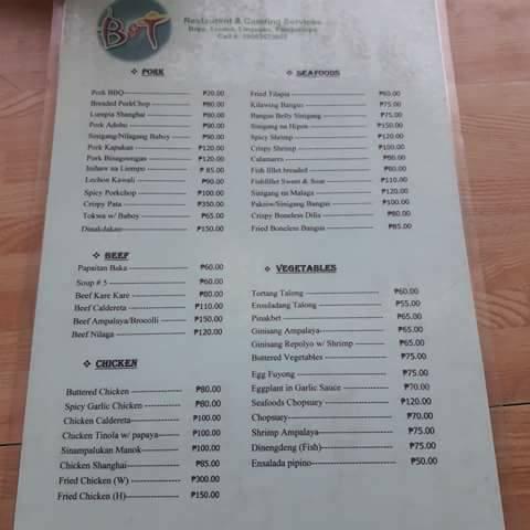 Menu at B & T Restaurant, Lingayen, 2401 Pangasinan