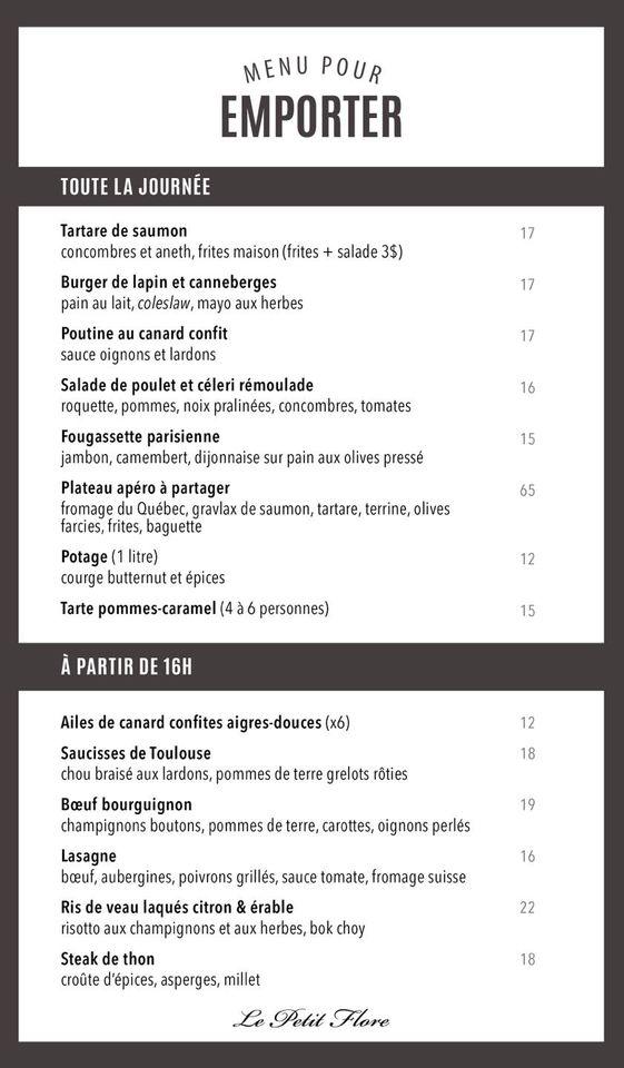 Menu at Cafe Le Petit Flore Inc, Montreal