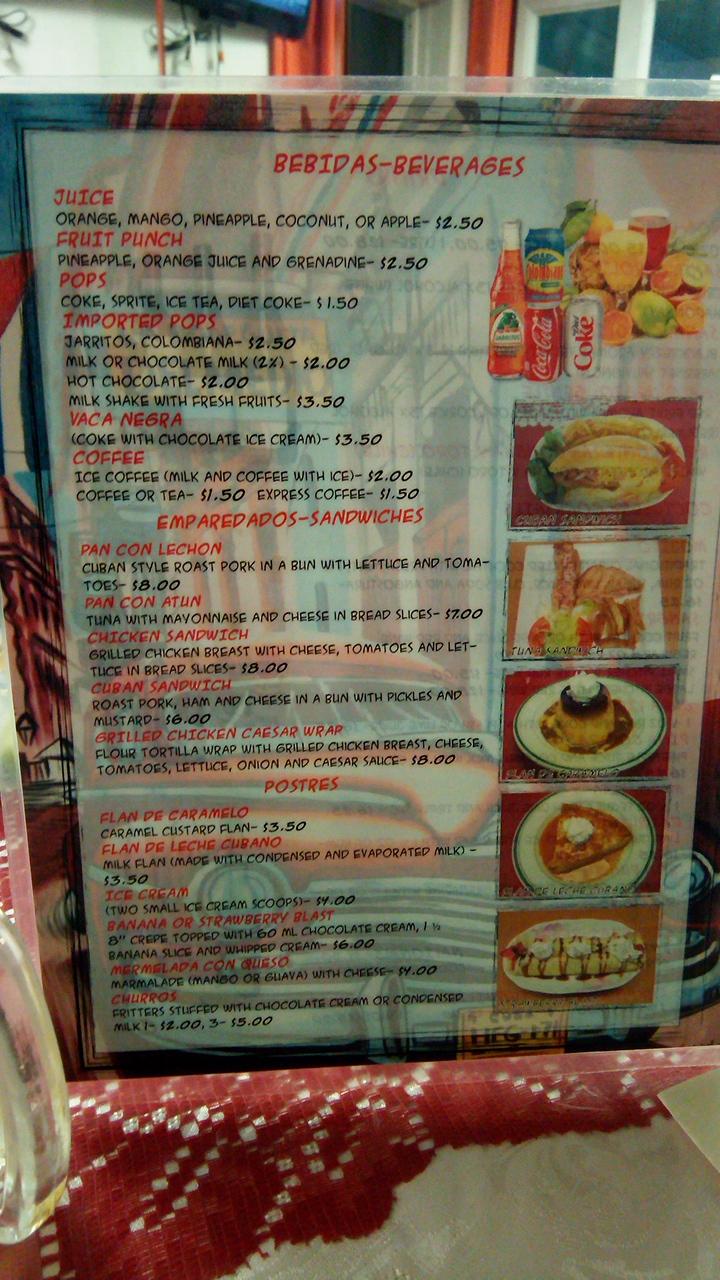 Menu at Casa Cubana Restaurant, London, 411 Hamilton Rd