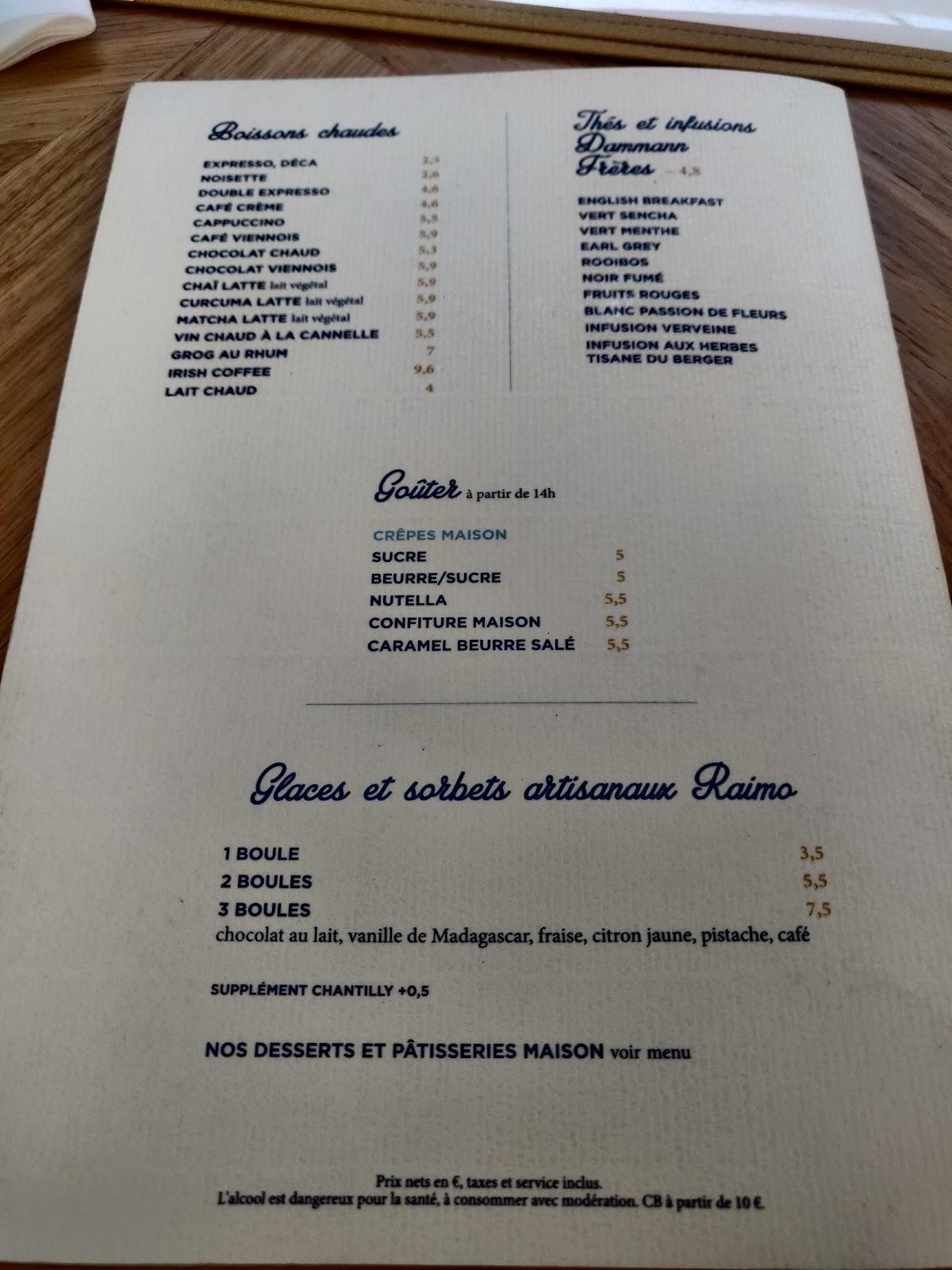 Menu at Chez Ginette pub & bar, Paris