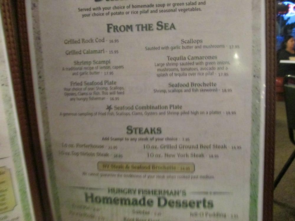 Menu at Hungry Fisherman restaurant, Morro Bay