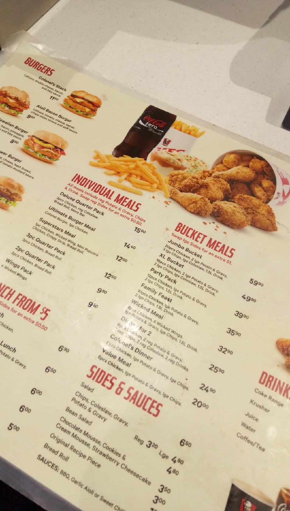 Menu at KFC Alexandra restaurant, Alexandra, 37 Centennial Ave