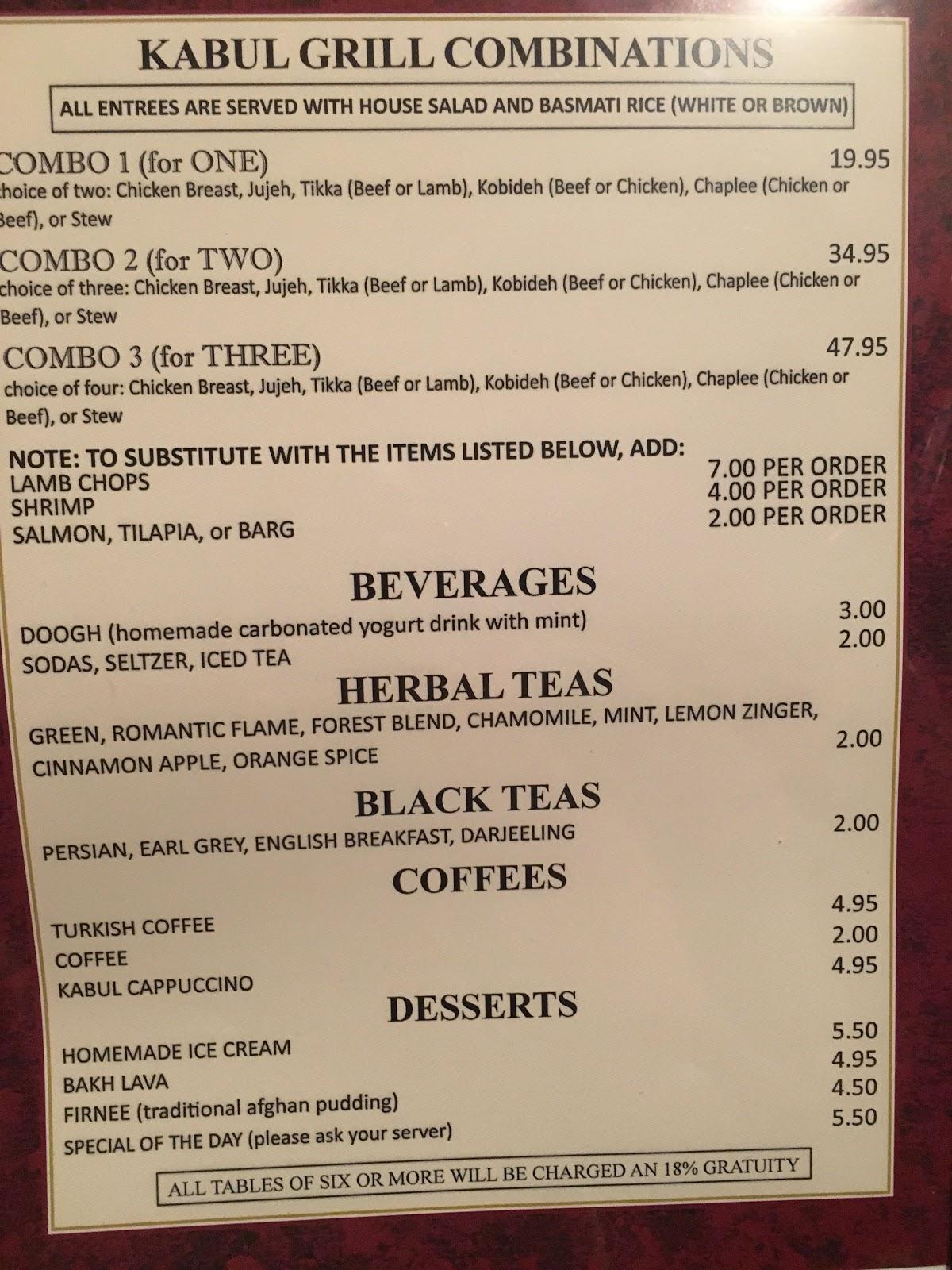 Menu at Kabul Grill restaurant, Hicksville, 129 N Broadway