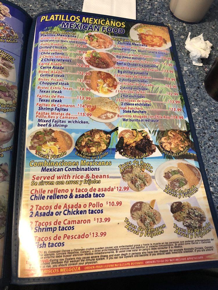Menu at Mariscos Melgoza restaurant, Moreno Valley