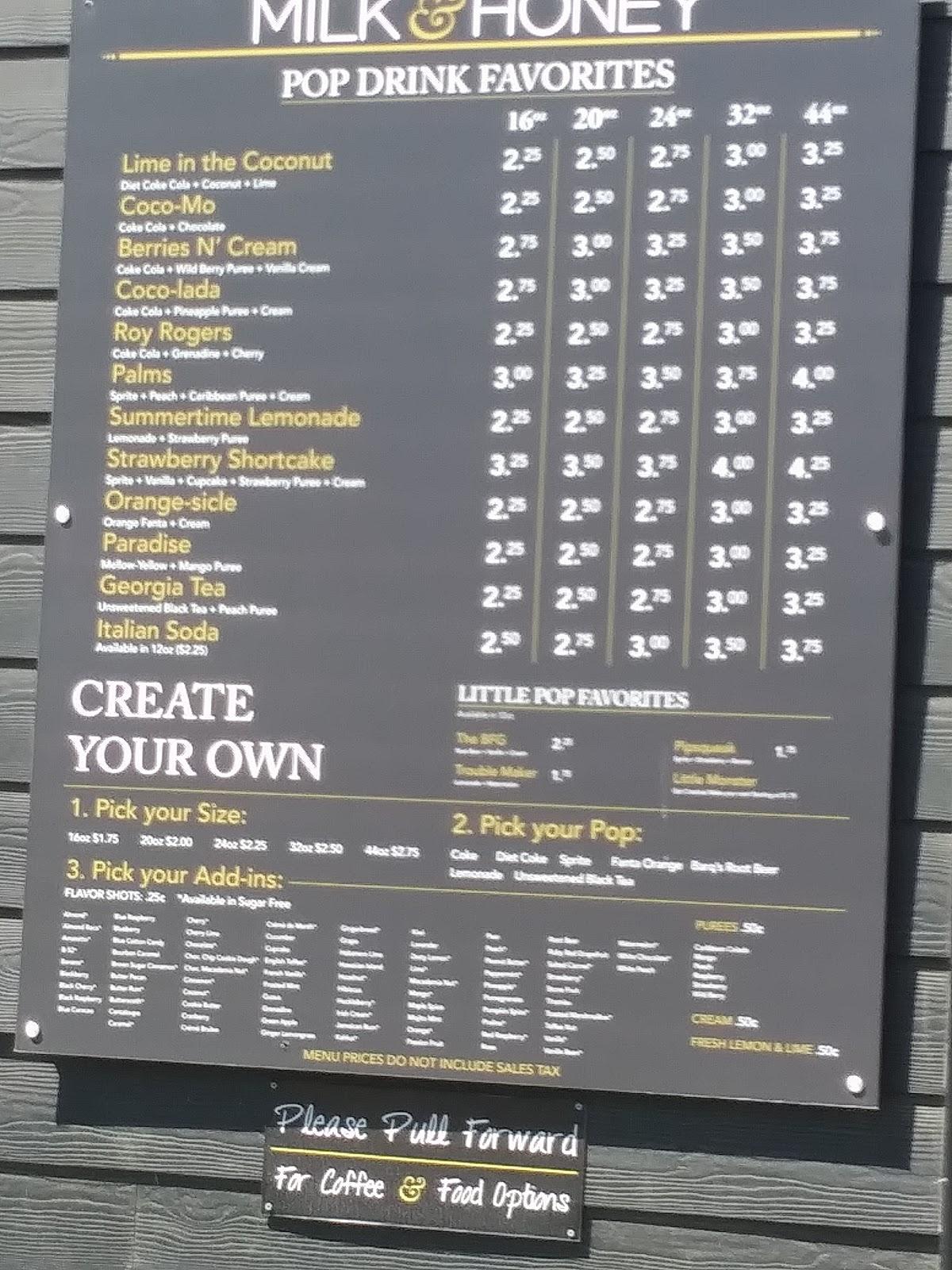 Menu at Milk and Honey, Hayden