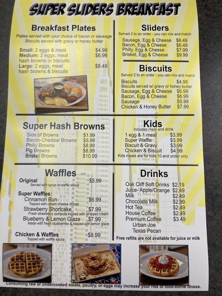 Menu at Super Sliders restaurant, Waxahachie