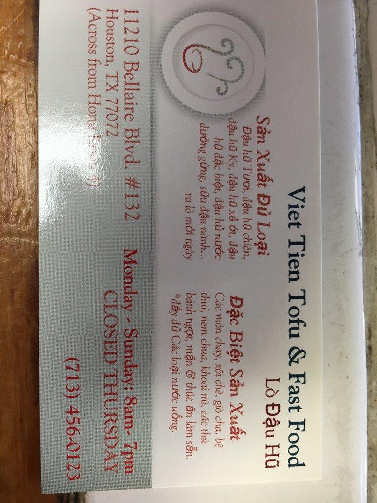 Menu at Viet Tien Tofu and Fast Food, Houston