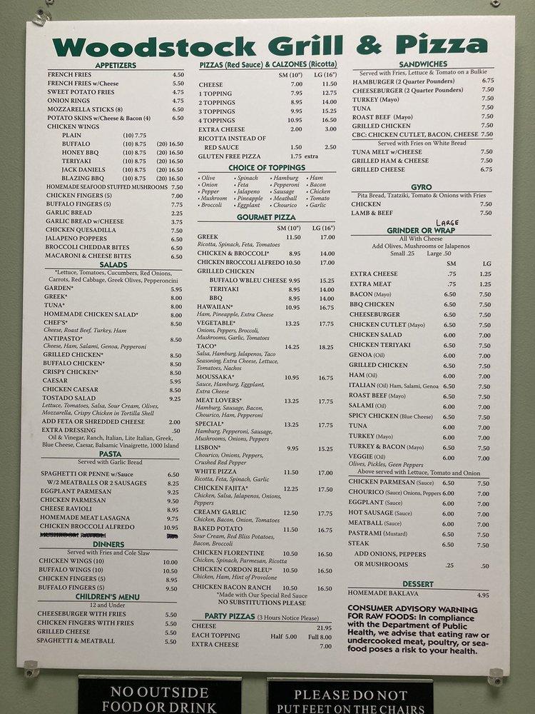 Menu at Woodstock Grill & Pizza pizzeria, Woodstock