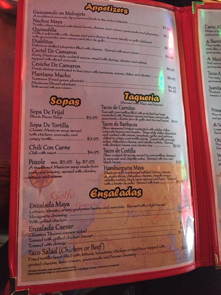 Menu at Cafe Maya, Wappingers Falls, W Main St