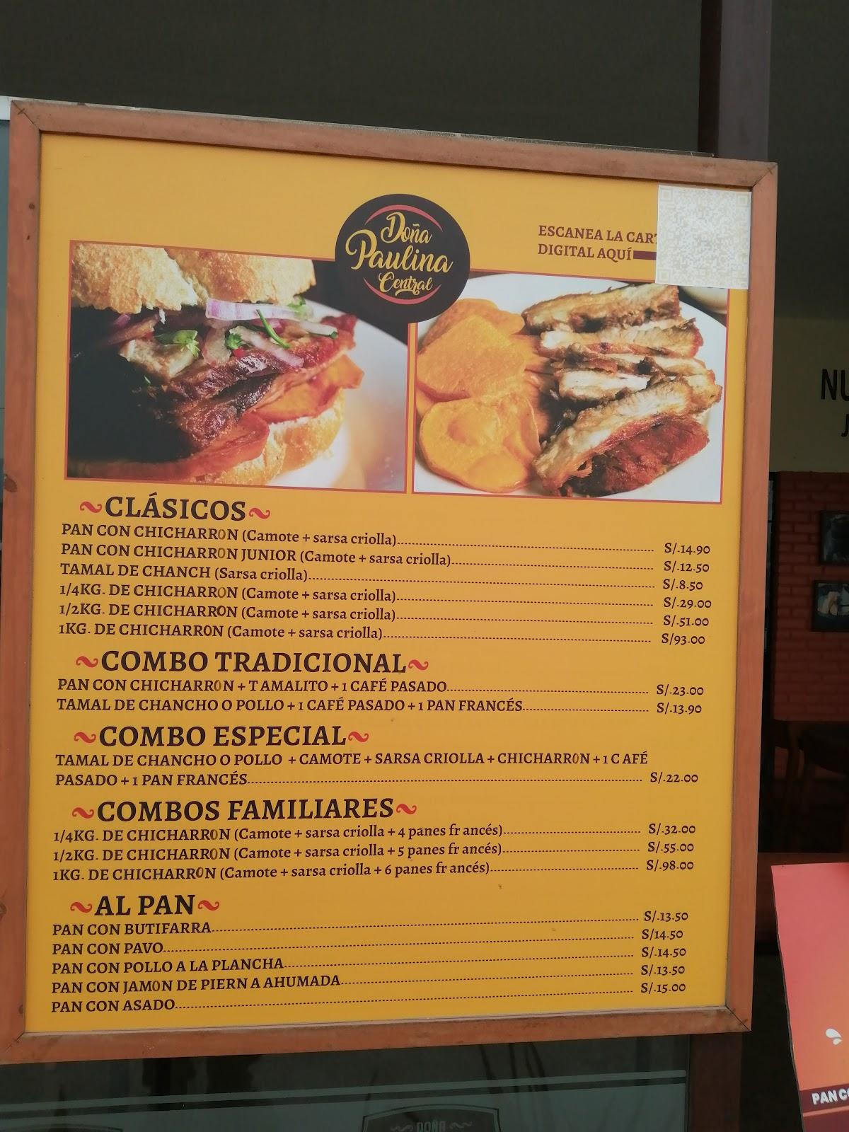 Menu at Doña Paulina restaurant, Mala