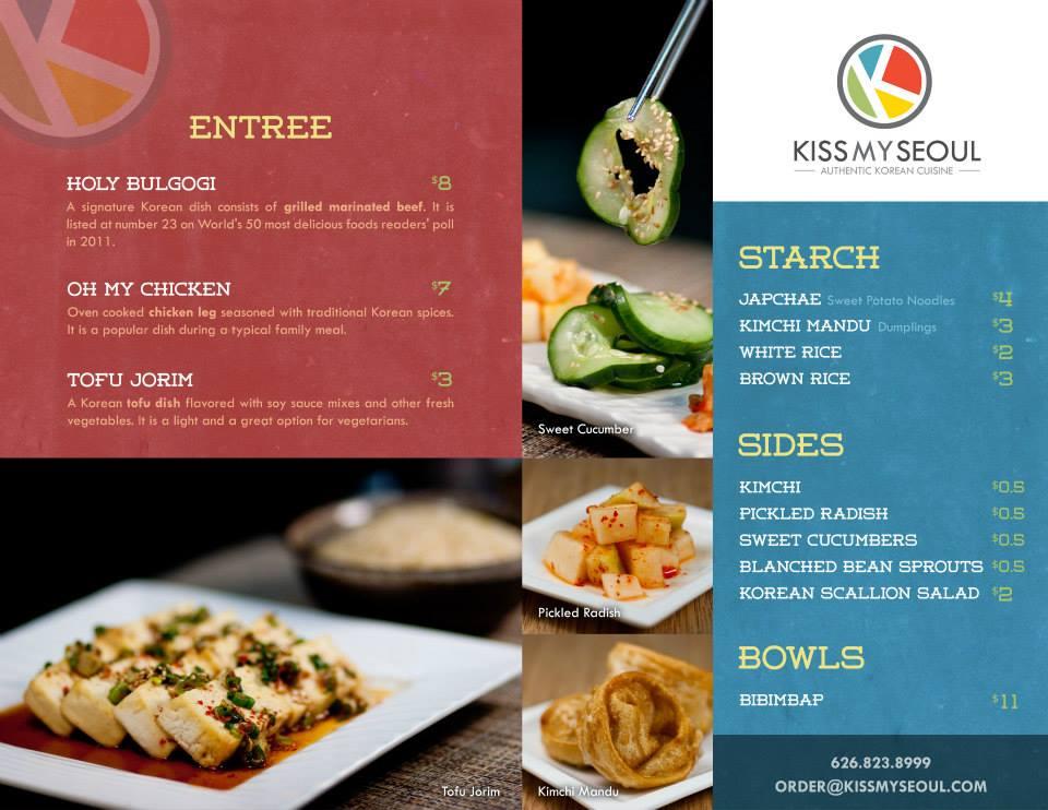 Menu at Kiss My Seoul SF restaurant, Burlingame