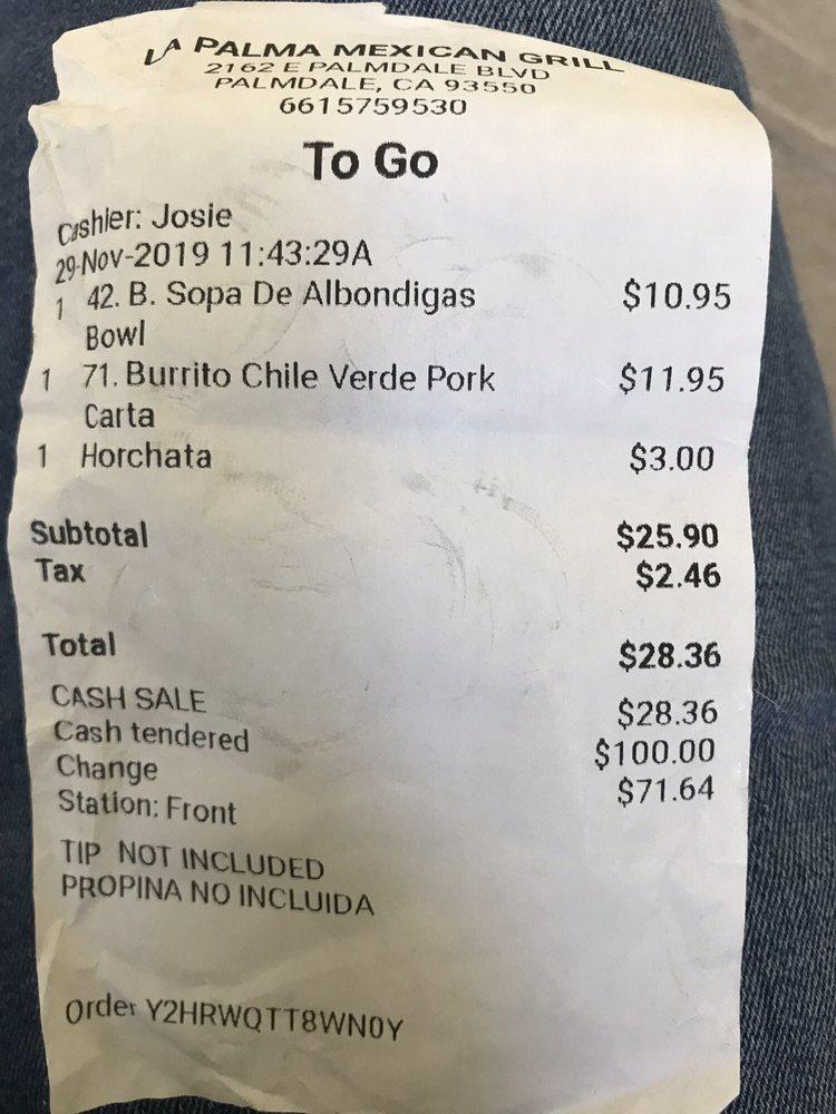Menu at La Palma Mexican Grill & Cantina restaurant, Palmdale