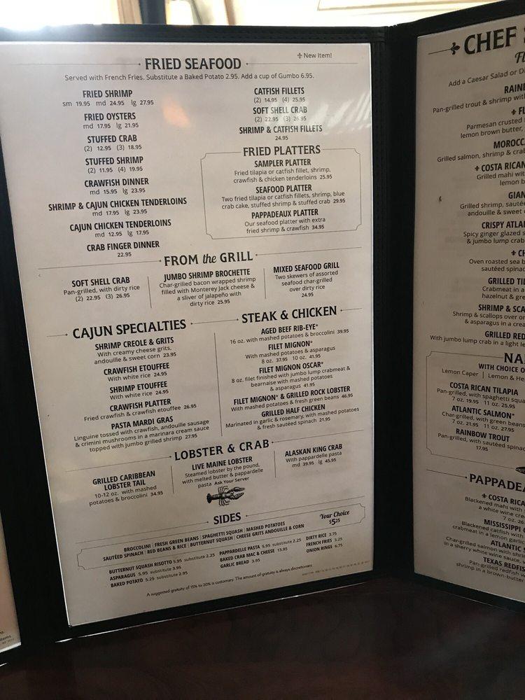 Menu at Pappadeaux Seafood Kitchen restaurant, Dallas, Oak Lawn Ave